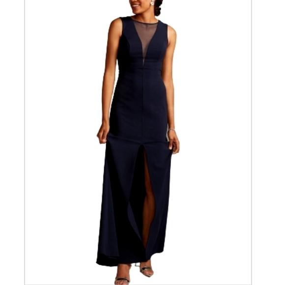Db Studio | Dresses | Db Studio Navy Blue Deep Vcenter Slit Crepe Maxi ...